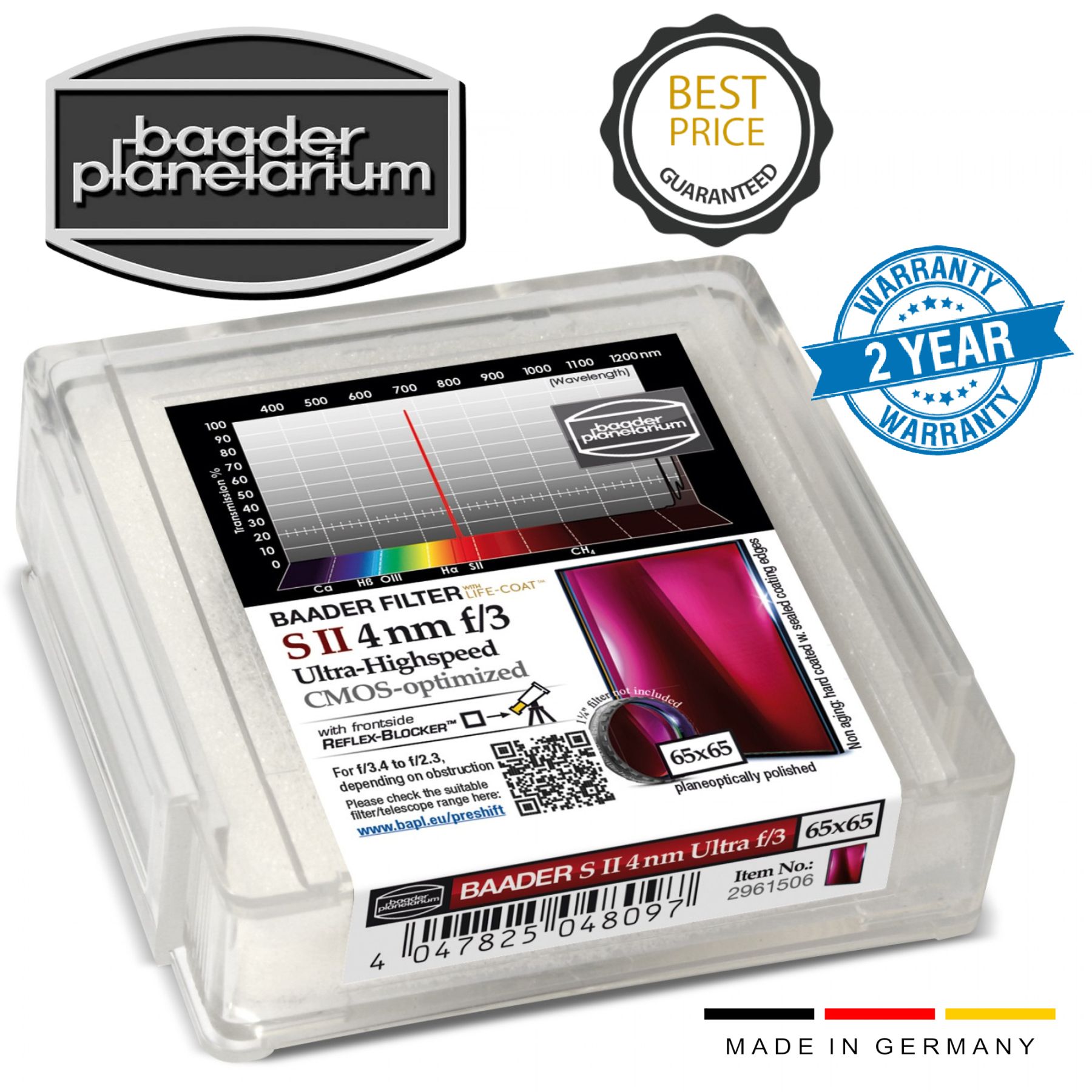 Baader S-II 65x65 f/3 4nm Ultra-Highspeed CMOS Filter