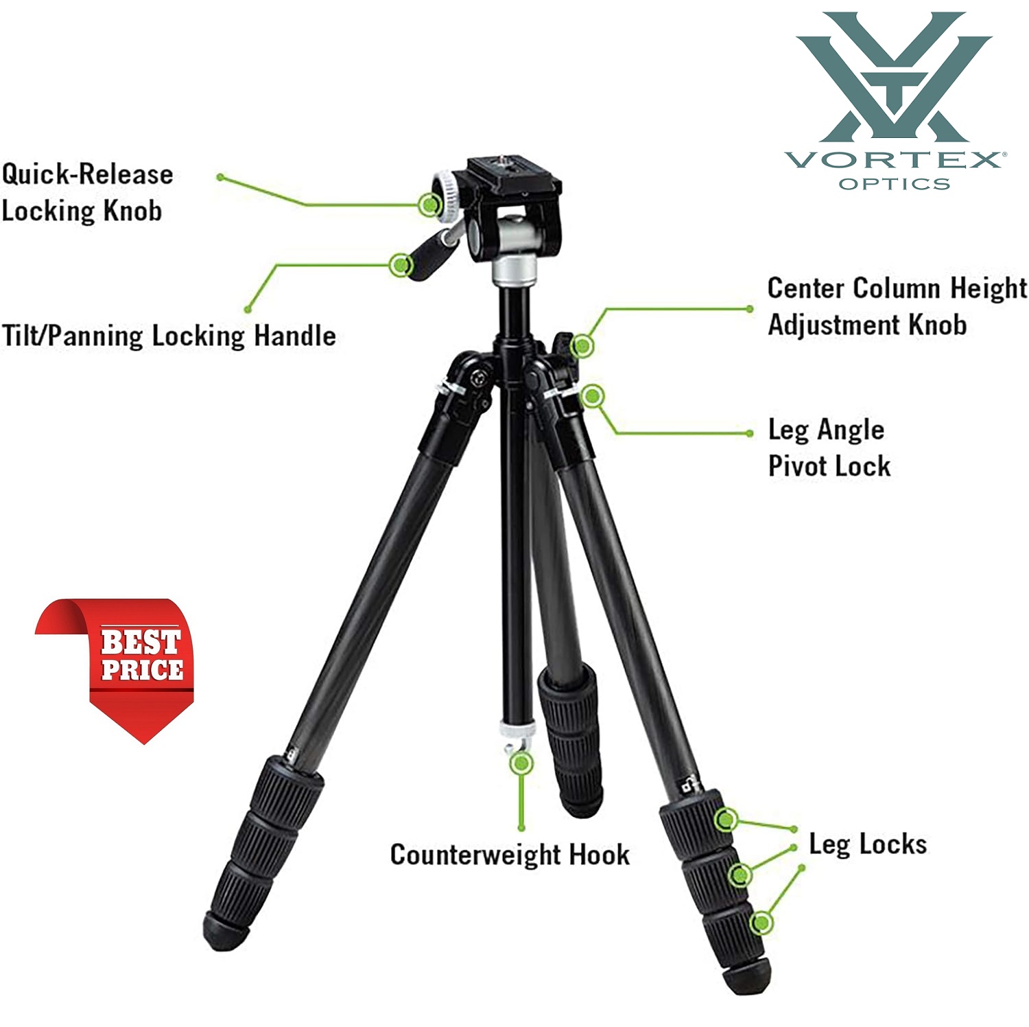 Vortex Summit II Carbon Fiber Tripod with Pan/Tilt QR Head